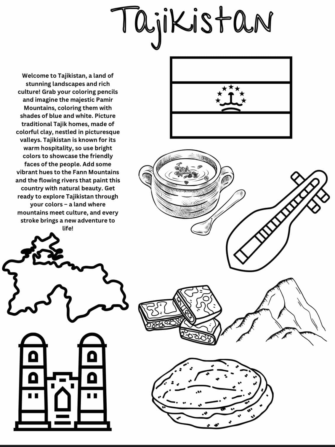Tajikistan Coloring Pages – Lavender and Maple